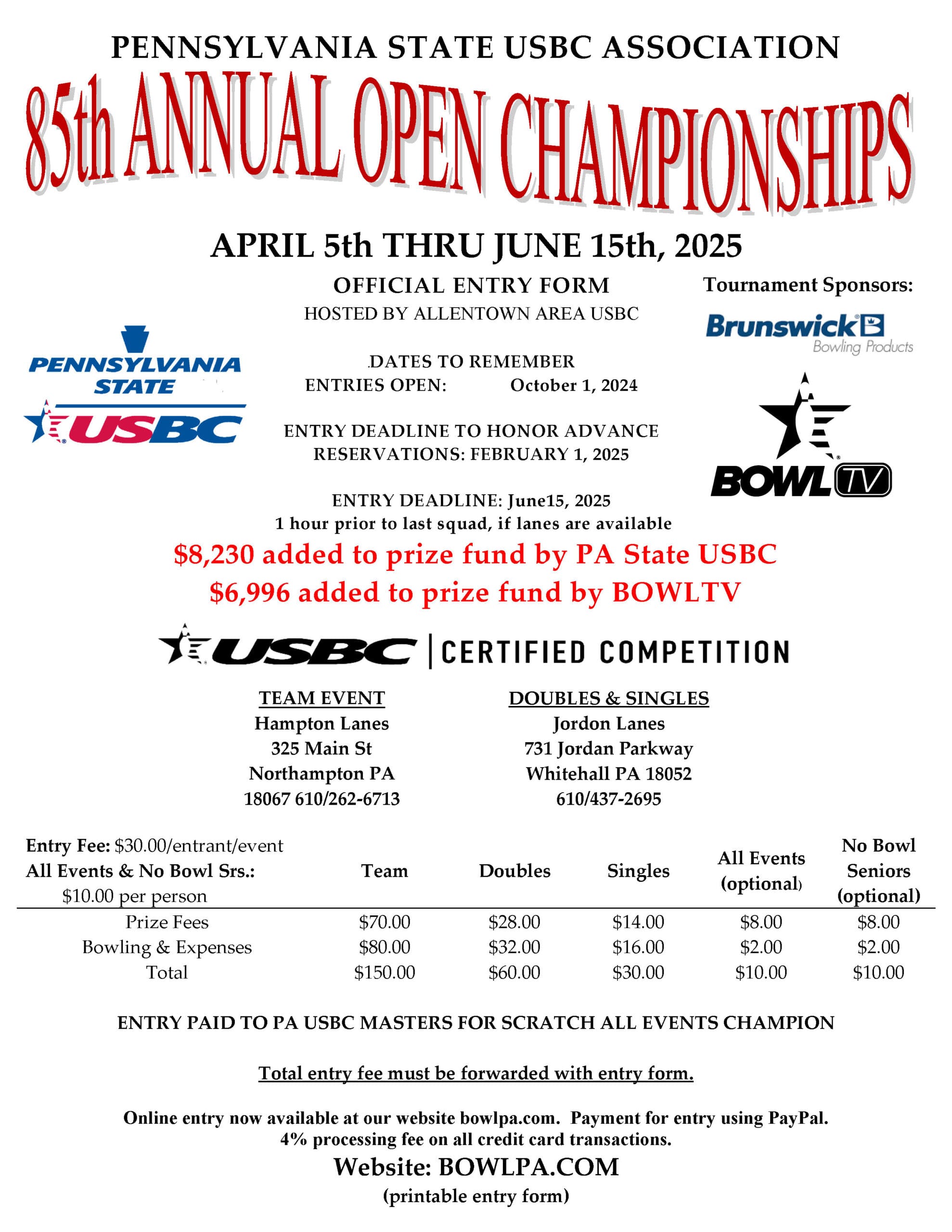 Bowling Tournaments | Hampton Lanes | Northampton, PA